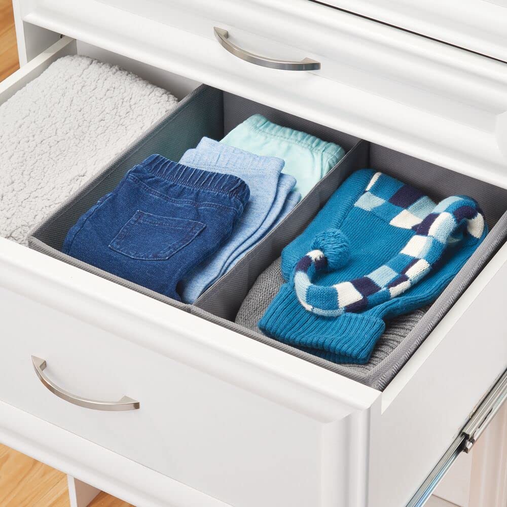 mDesign Fabric Drawer Organizer Bin Dividers for Baby Nursery Dresser, Closet, Organization - Bins Hold Clothes, Diapers, Cream, Toy, Blankets - 4 Pack, Gray Herringbone