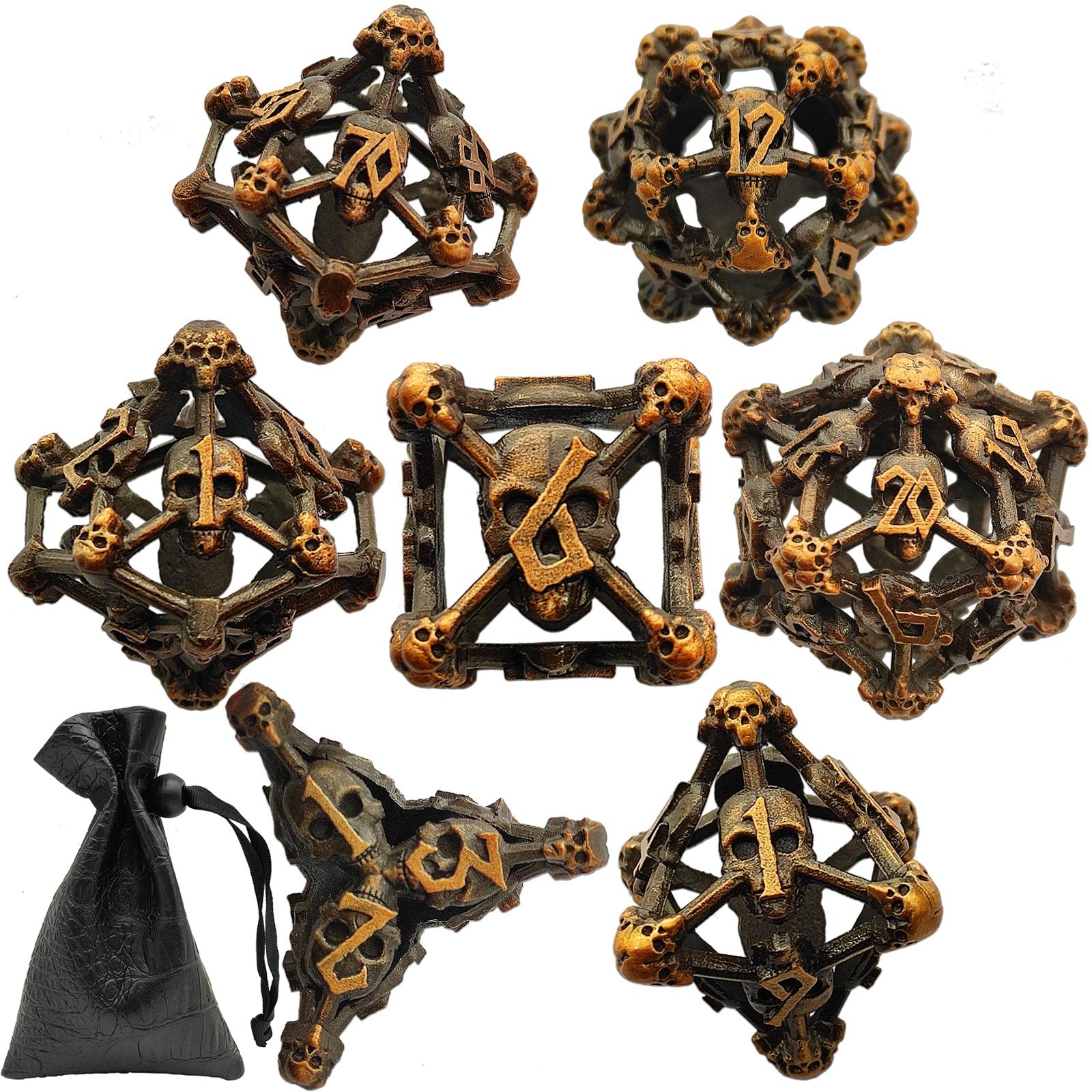 AJKDEUIH DND Dice Set Metal Hollow Skull D&D Dungeons and Dragons Gifts D20 Polyhedral D and D Dice Bag RPG MTG Role Playing Pathfinder Table Card Games Accessories -bloodstain