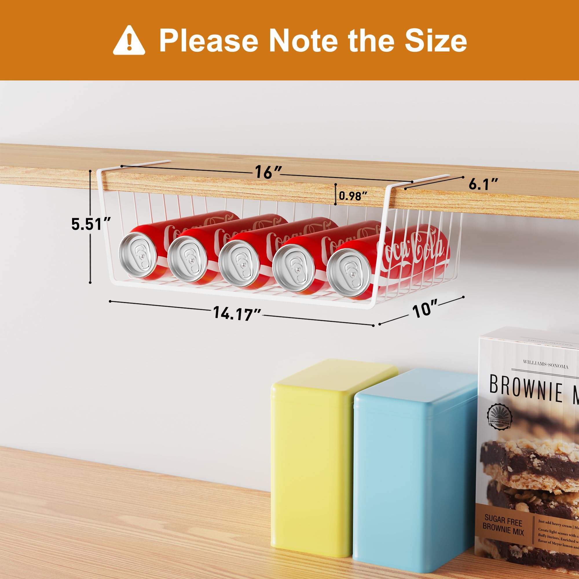 Bellsal Under Shelf Basket, 4 Pack Metal Hanging Wire Shelf Under Shelf Storage, Slides Under Cabinet Shelf, Space Saving for Kitchen Pantry Office Bathroom Bookshelf Under Shelf Organizer, White
