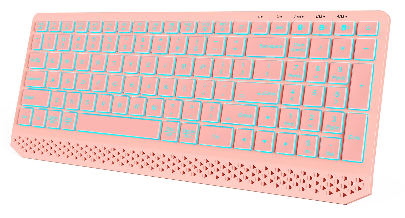 Backlit Bluetooth Keyboard for Mac/ Windows, Multi Device Ergonomic Wireless Rechargeable Mac Keyboard with 7-Colors Lights Compatible with Windows, Mac OS, Android, MacBook Air/Pro, Tablet-Pink