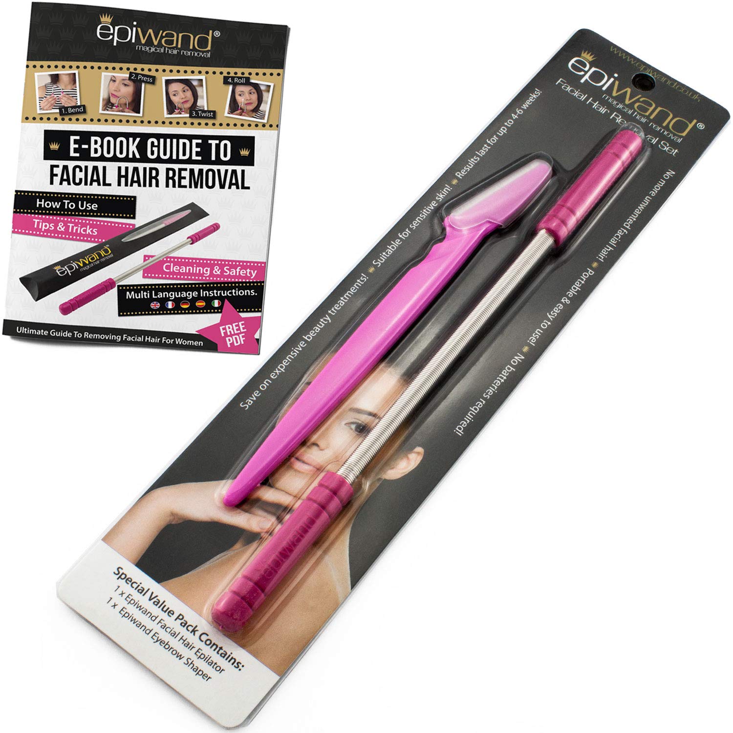 Epiwand Facial Hair Removal Kit for Women | Eyebrow Trimmer Razor & Face Epilator for Quick & Easy Hair Removal & Peach Fuzz Remover | No Batteries or Maintenance Required