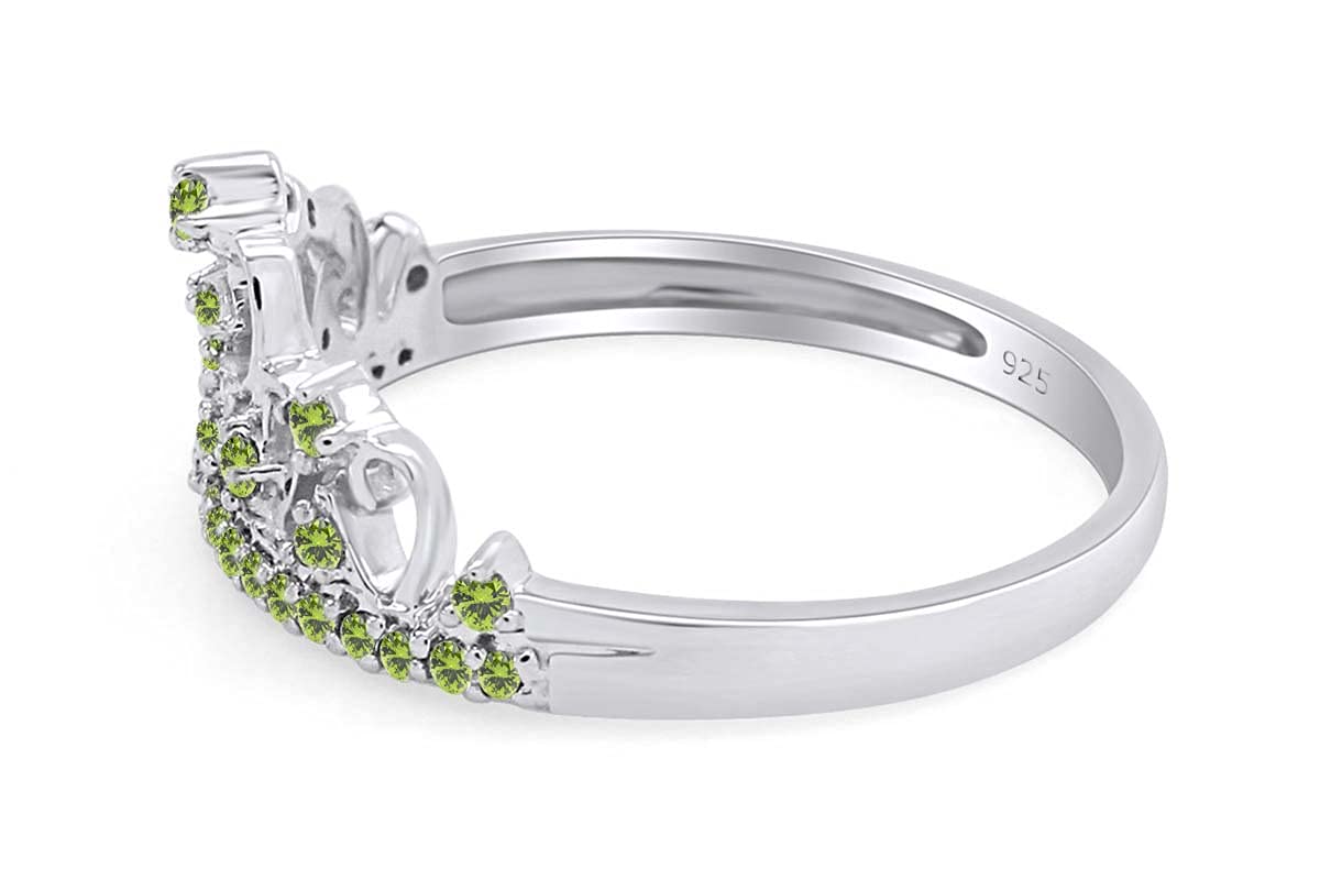 AFFY Round Cut Simulated Peridot Princess Crown Ring in 14k White Gold Over Sterling Silver