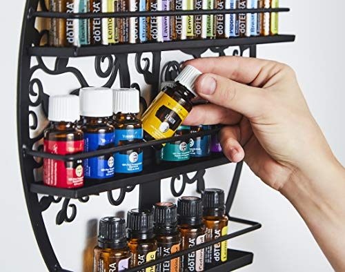 SoCal Buttercup Essential Oils & Nail Polish Organizer - Display Holder Storage Shelf from Oval Black with Tree Silhouette - Wall Mounted Round Rack Oil Bottle Storage (Black)