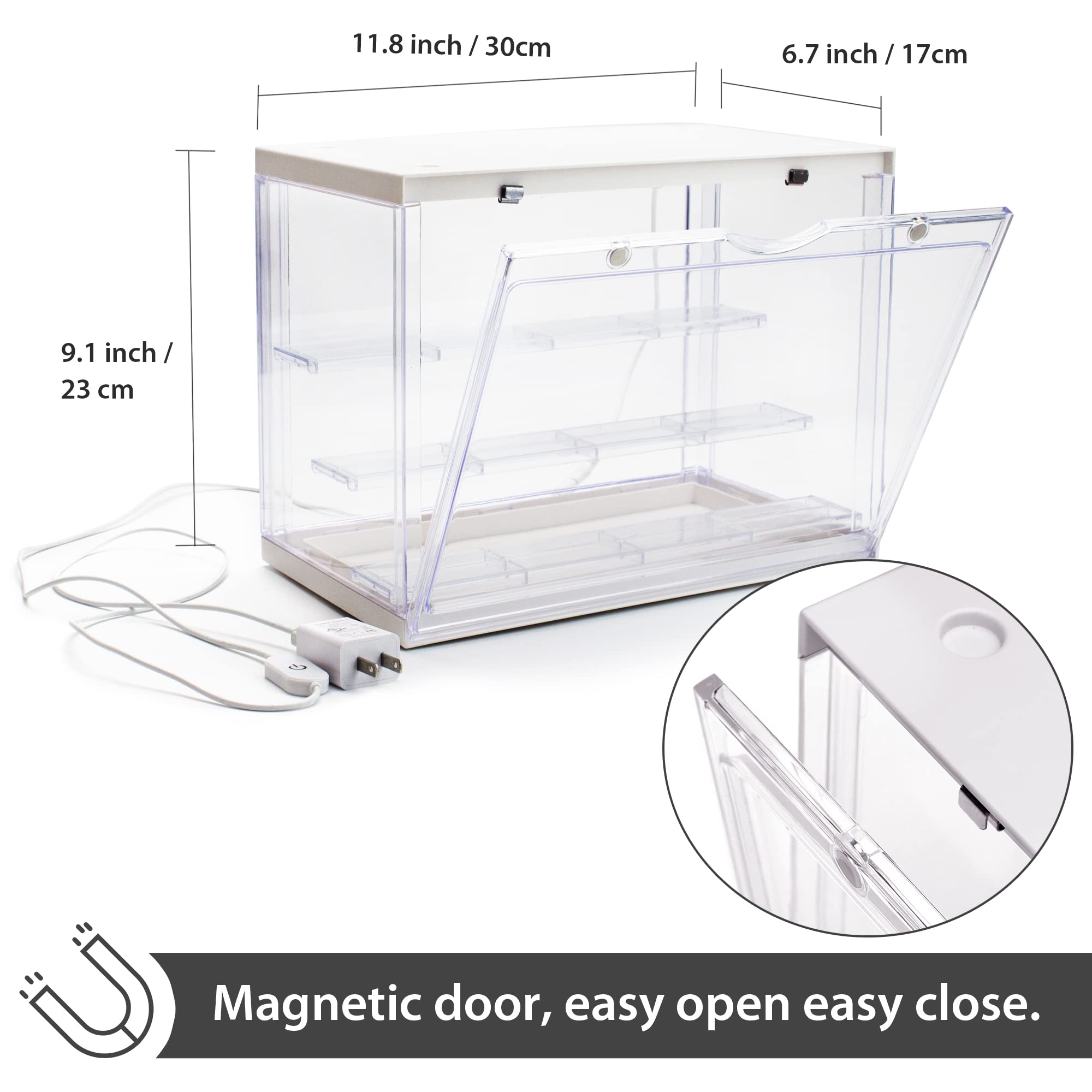 Display Case for Mini Action Figures with Lighting System for Collectible Pop Figures and Toys, 11.8 in x 9.1 in x 6.7 in Dustproof Showcase (1 Set) Transparent