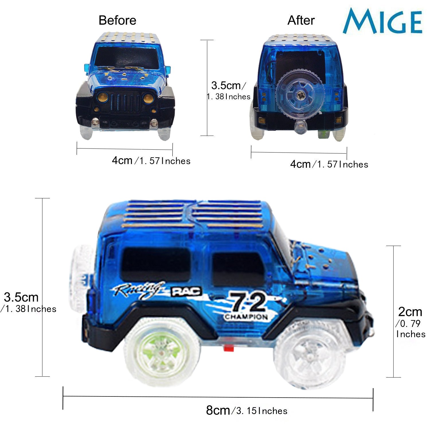 Car Track,Light Up Tracks Car(2-Pack) Glow in The Dark Racing Track Accessories Compatible with Most Tracks,Boys & Girls (style1:red+Blue)