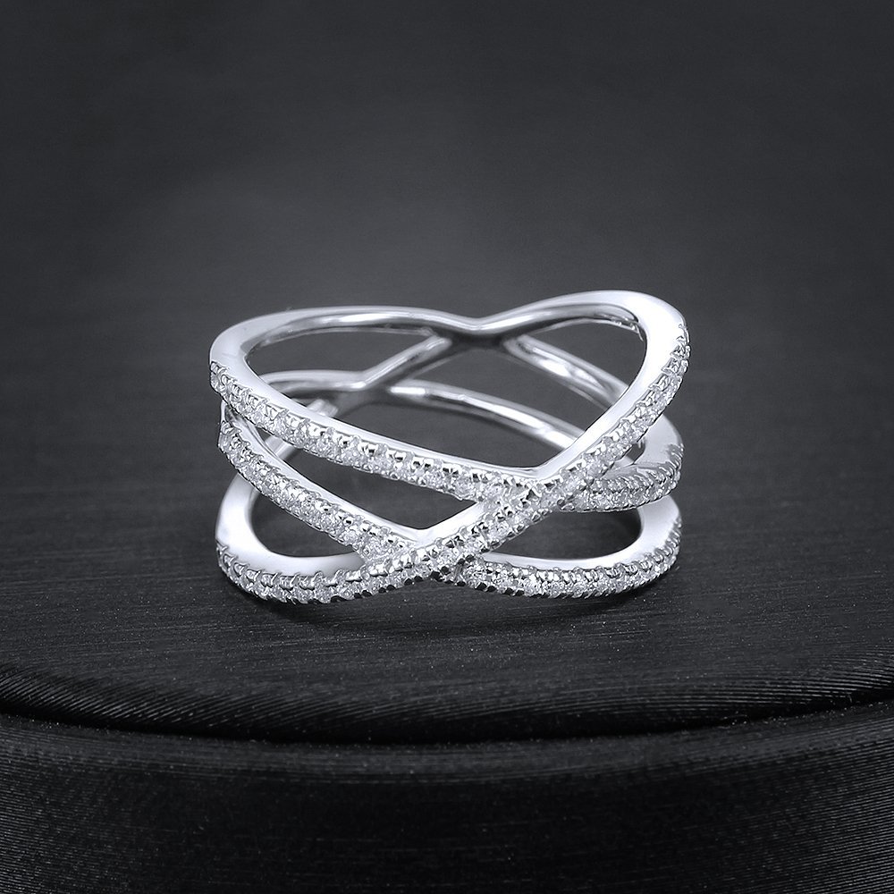 AOEDEJ Women Double Criss Cross 925 Silver Sterling Ring CZ Wedding Rings Infinity Everyday Ring Size 6-9 (6)