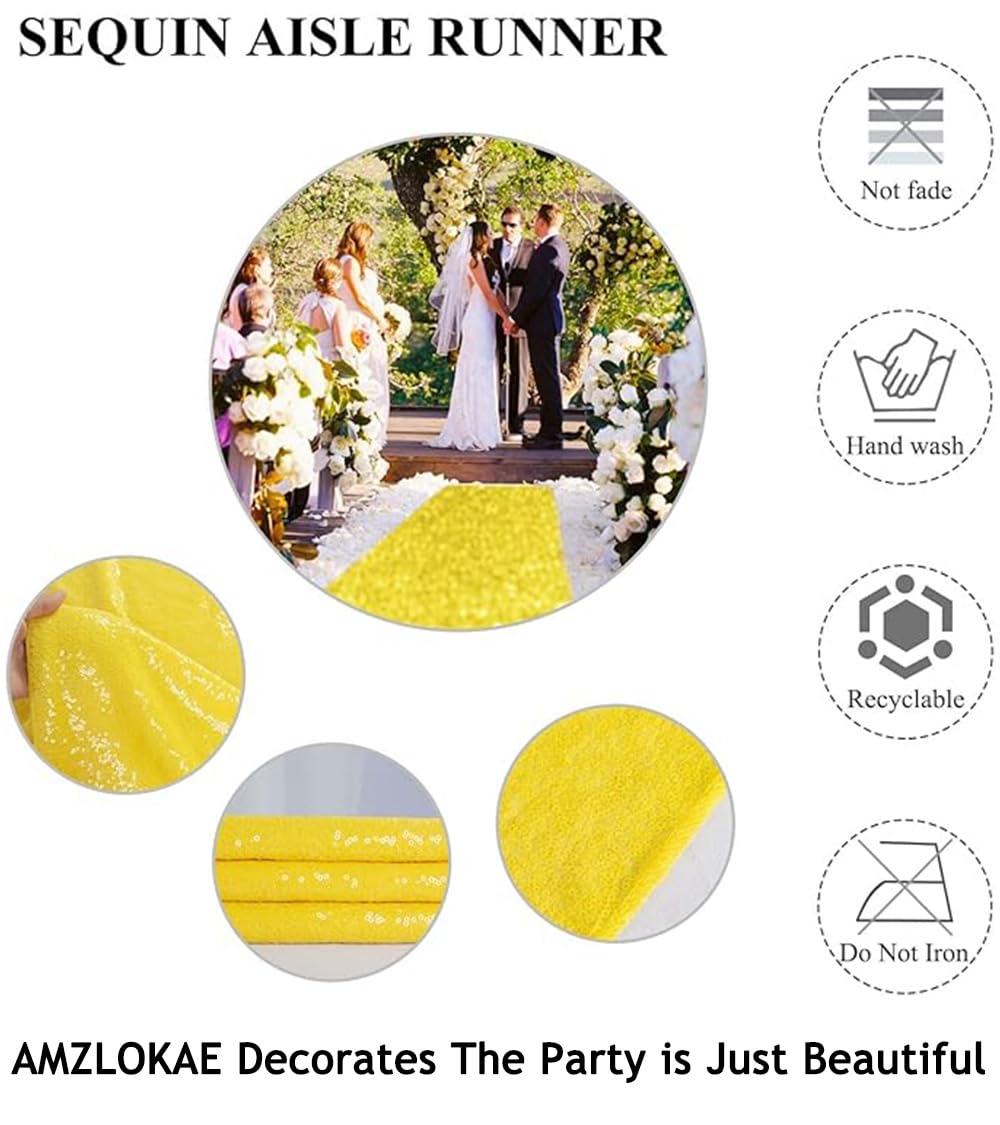 AMZLOKAE Aisle Runners for Weddings Sequin Aisle Runner Glitter Aisle Runner Rustic Outdoor Rug Runner Aisle Runner for Ceremony Sparkle Carpet Runner Bride Runner (4FTx15FT, Yellow)