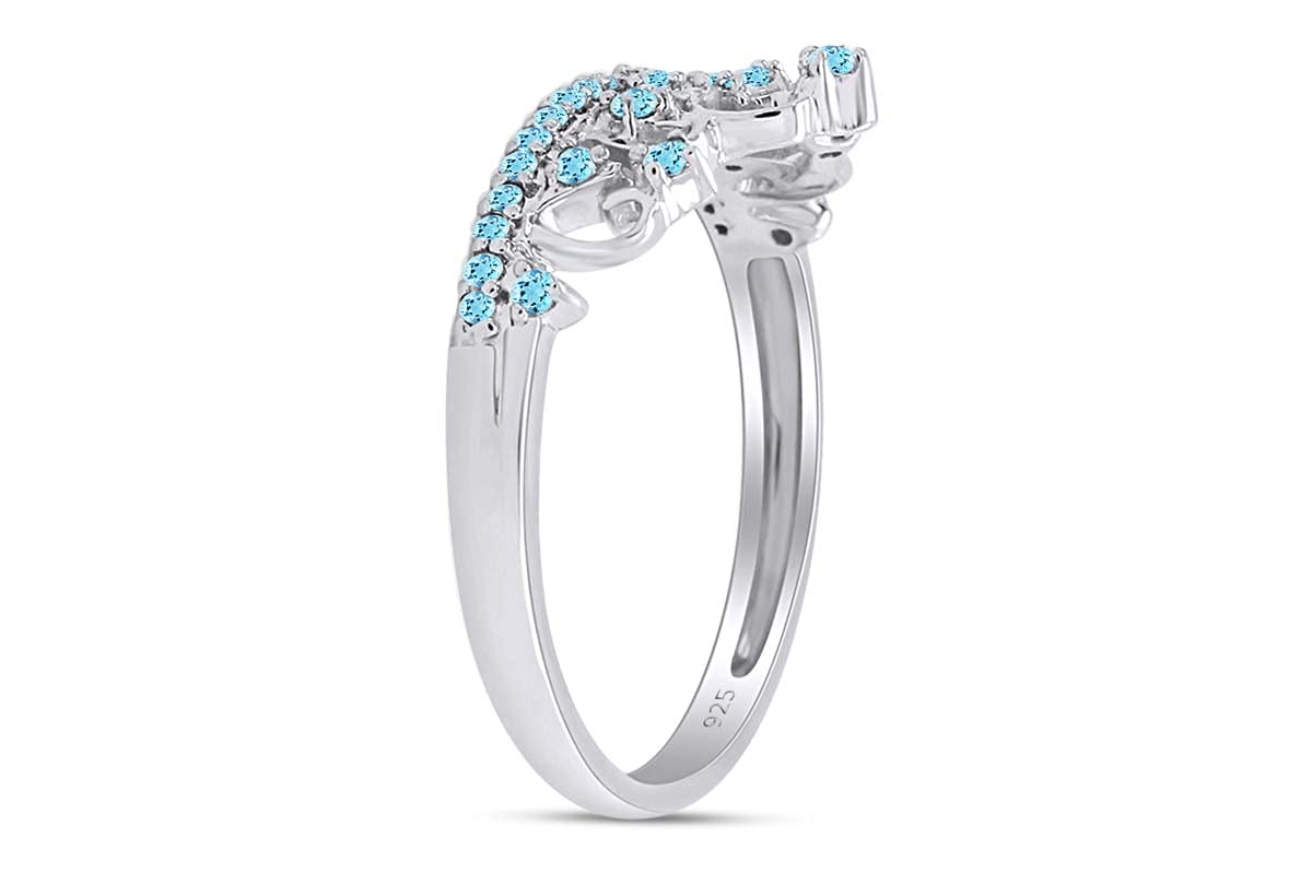 AFFY Round Cut Simulated Aquamarine Princess Crown Ring in 14k White Gold Over Sterling Silver