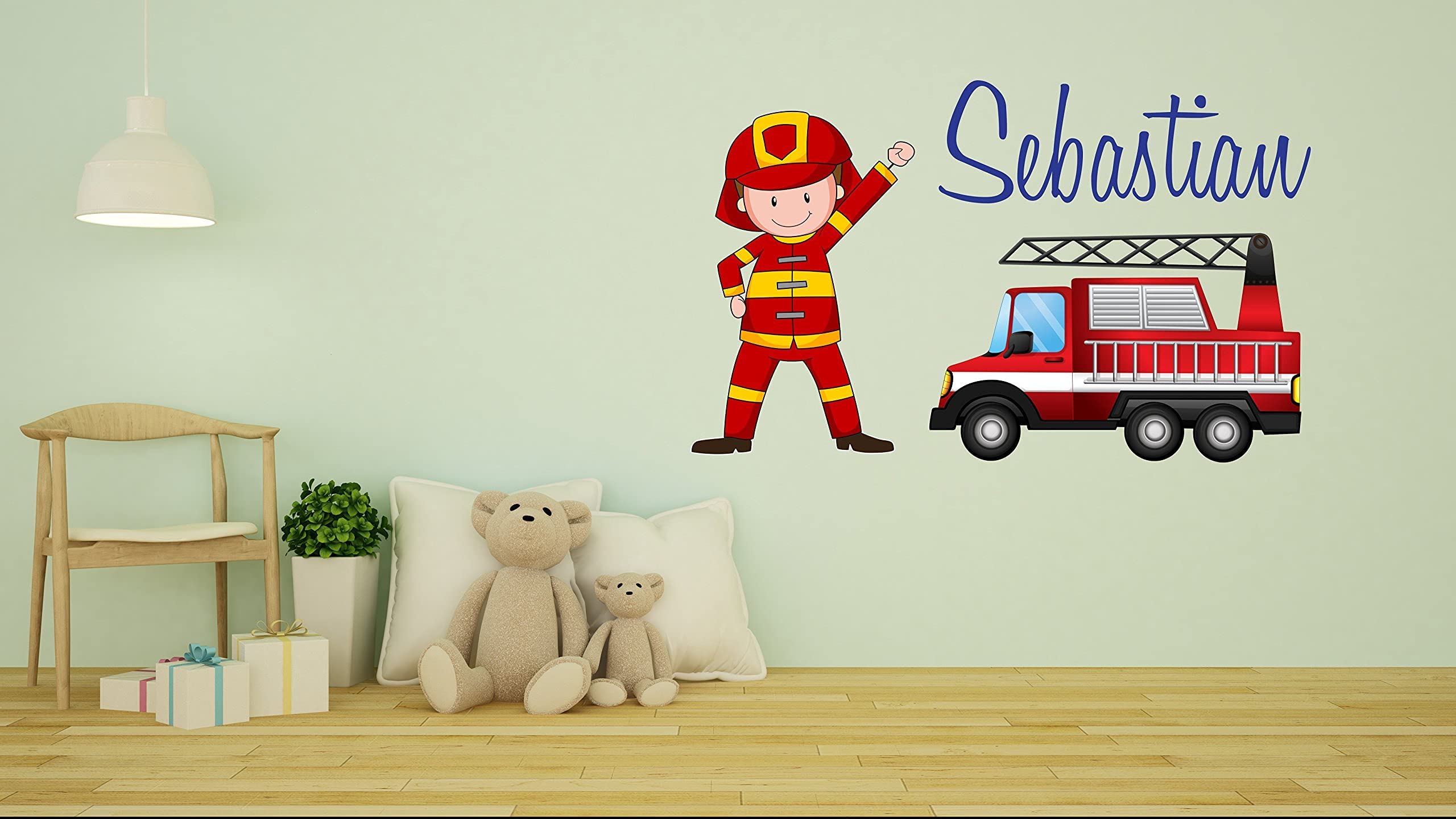 Custom Name Firefighter Wall Decal - Personalized Nursery Name -Wall Decal for Nursery Decoration playroom Decoration (Wide40 x25 Heigth Inches)