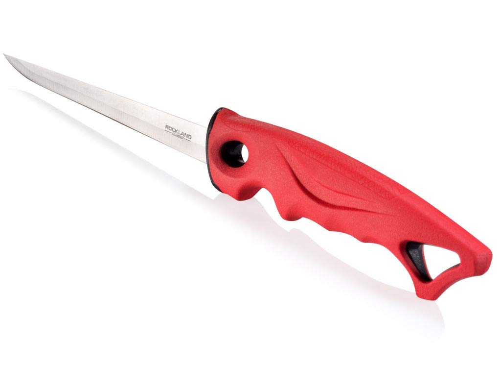 Rockland Guard Narrow Fillet Knife, 8 Inch Blade With Protective Sheath - Non-Slip Easy To Grip Handle, Tapered Flex Stainless Steel Blade.