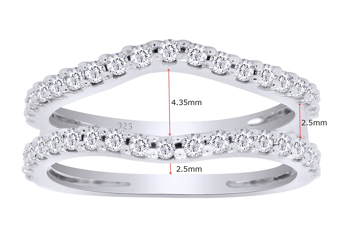 AFFY Round White Cubic Zirconia Enhancer Guard Ring In 14K White Gold Over Sterling Silver Jewelry For Women (1.00 Cttw) Ring Size-9.5