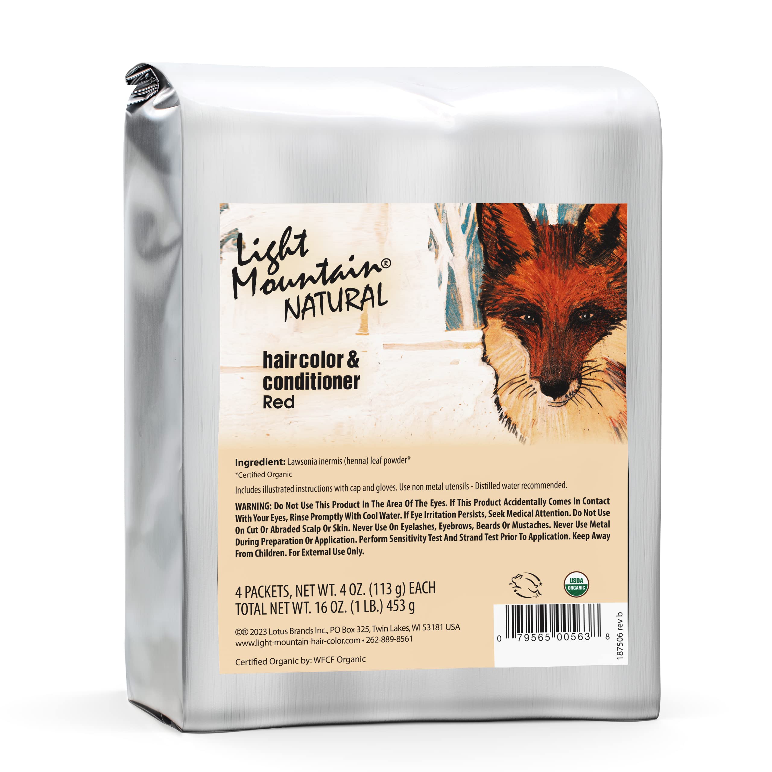 Light Mountain Henna Hair Color & Conditioner – Red Hair Dye, Organic Henna Leaf Powder and Botanicals, Chemical-Free, Semi-Permanent Hair Color + 4 Hair Clips