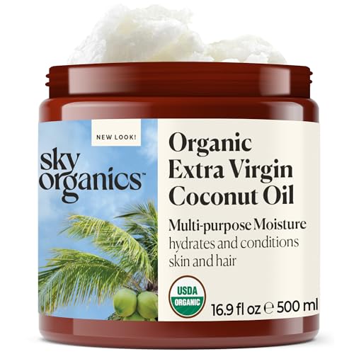 Sky Organics Organic Extra Virgin Coconut Oil for Hair & Skin, 100% Pure & Cold Pressed USDA Certified Organic to Moisturize, Soften & Nourish, 16.9 fl. Oz