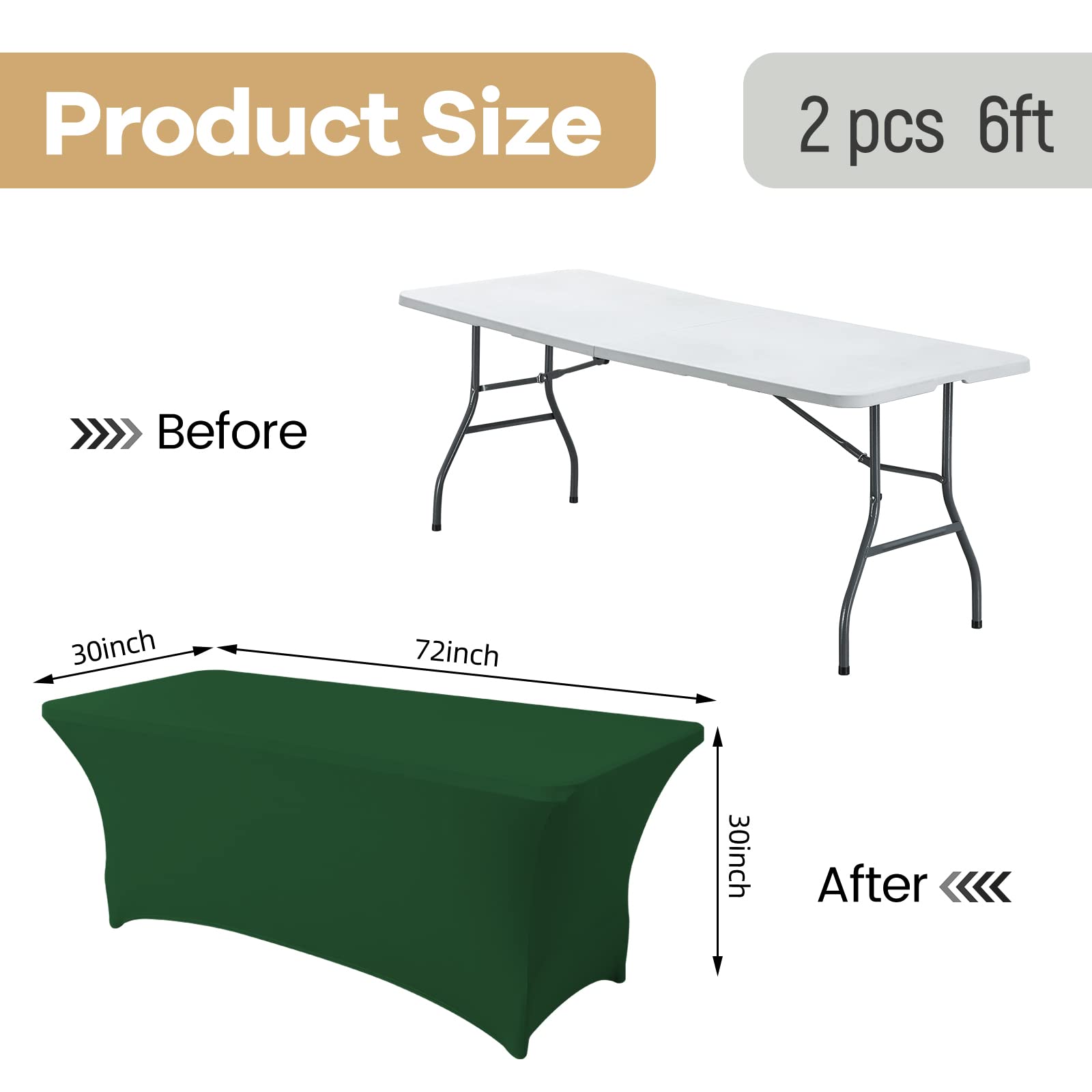 AZON 6FT Pack of 2 Stretch Spandex Table Cover Washable and Wrinkle Resistant Kitchen Spandex Tablecloth Fitted Rectangular Table for Party Banquet Weddings Cocktail (Black,72L x 30W x 30H Inches)