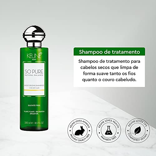 Keune So Pure Moisturizing Shampoo, Hydrating & Restorative Cleanser for Dry Hair, 8.5 Fl Oz