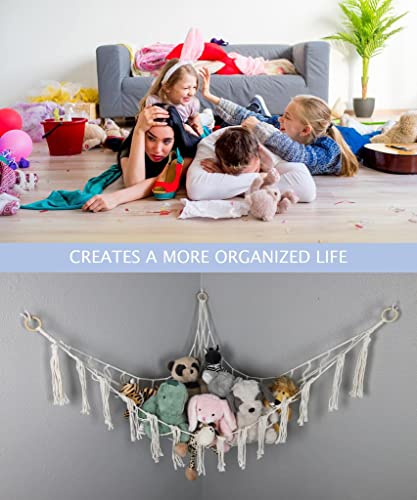 Lovely Baby Genius Stuffed Animal Net, Toy Hammock with 3 Strong Metal Hook - Macrame Stuffed Animal Hammock for Kids Room, Squishmallow Net