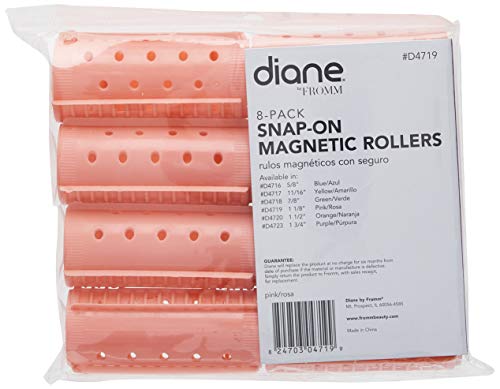 Diane Snap-On Magnetic Rollers Pack of 8 Hair Curlers for Women and Girls, Small, Diameter, Pink, D4719, 8 Count (Pack of 1)