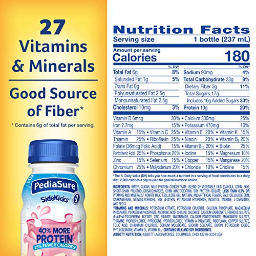 PediaSure SideKicks, 6 Shakes, Kids Protein Shake, With Key Nutrients and Protein to Help Kids Catch Up on Growth and Help Fill Nutrient Gaps, Strawberry, 8 fl oz