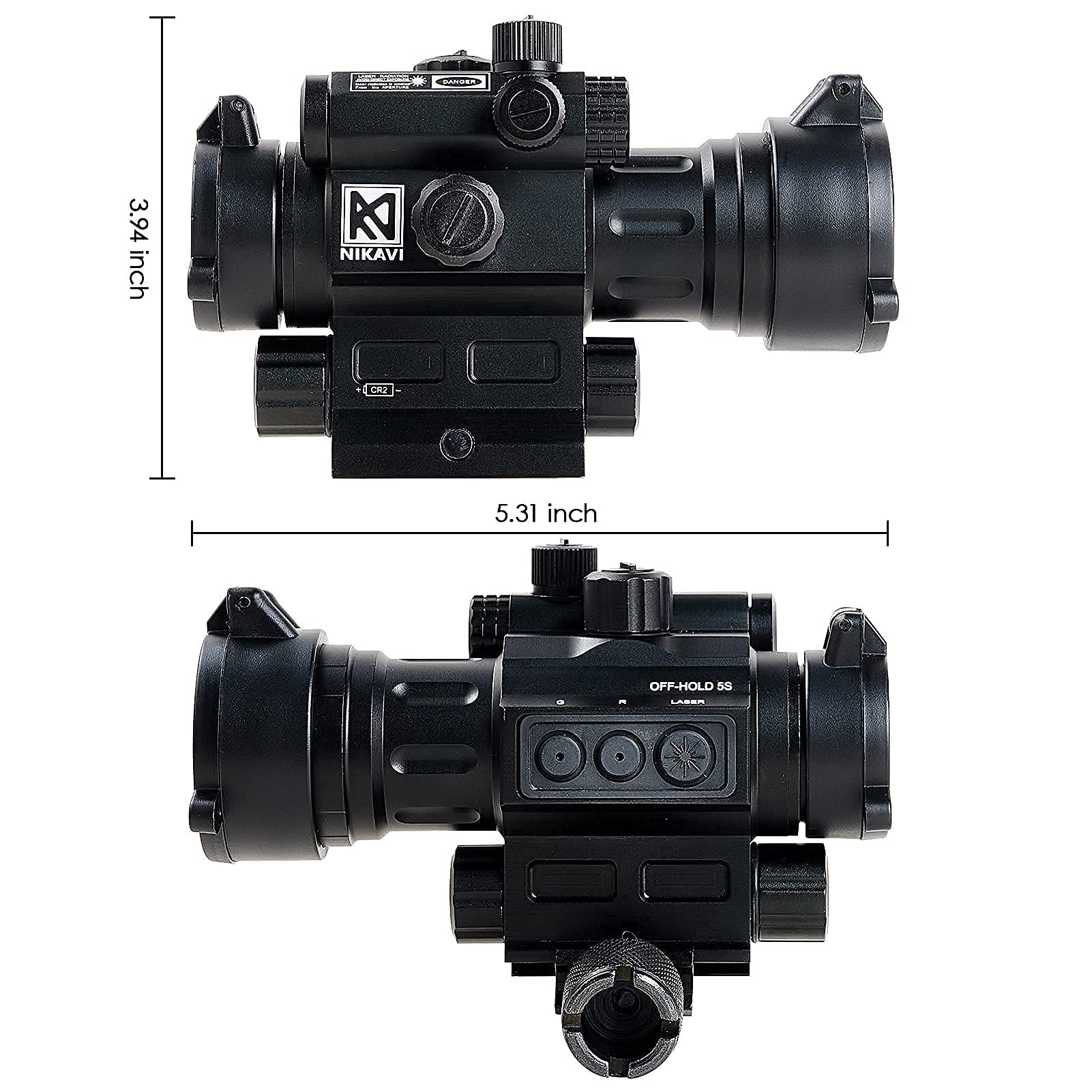 Airsoft Rifle Scope Tactical Compact, Red/Green DOT Sight, Scope with Integrated Green Laser for Rifles, with Picatinny Cantilever PEPR Mount, Side Red Green Dot and Green Aiming Laser Sight
