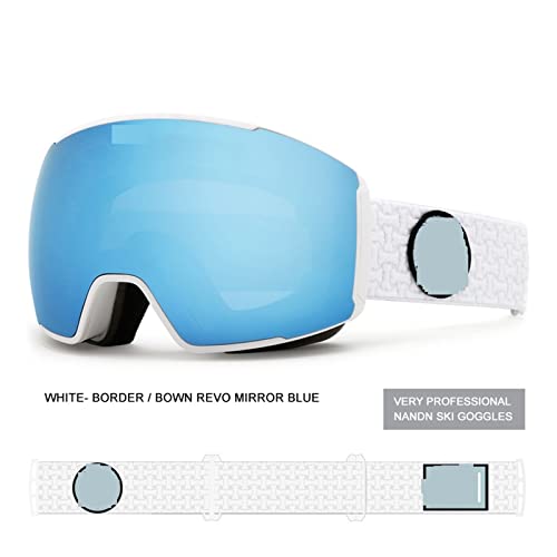 AOIKE Large Spherical Magnetic Suction Ski Goggles Anti-fog Men's And Women's Ski Glasses Easy To Replace Lenses ( Color : White Blue )