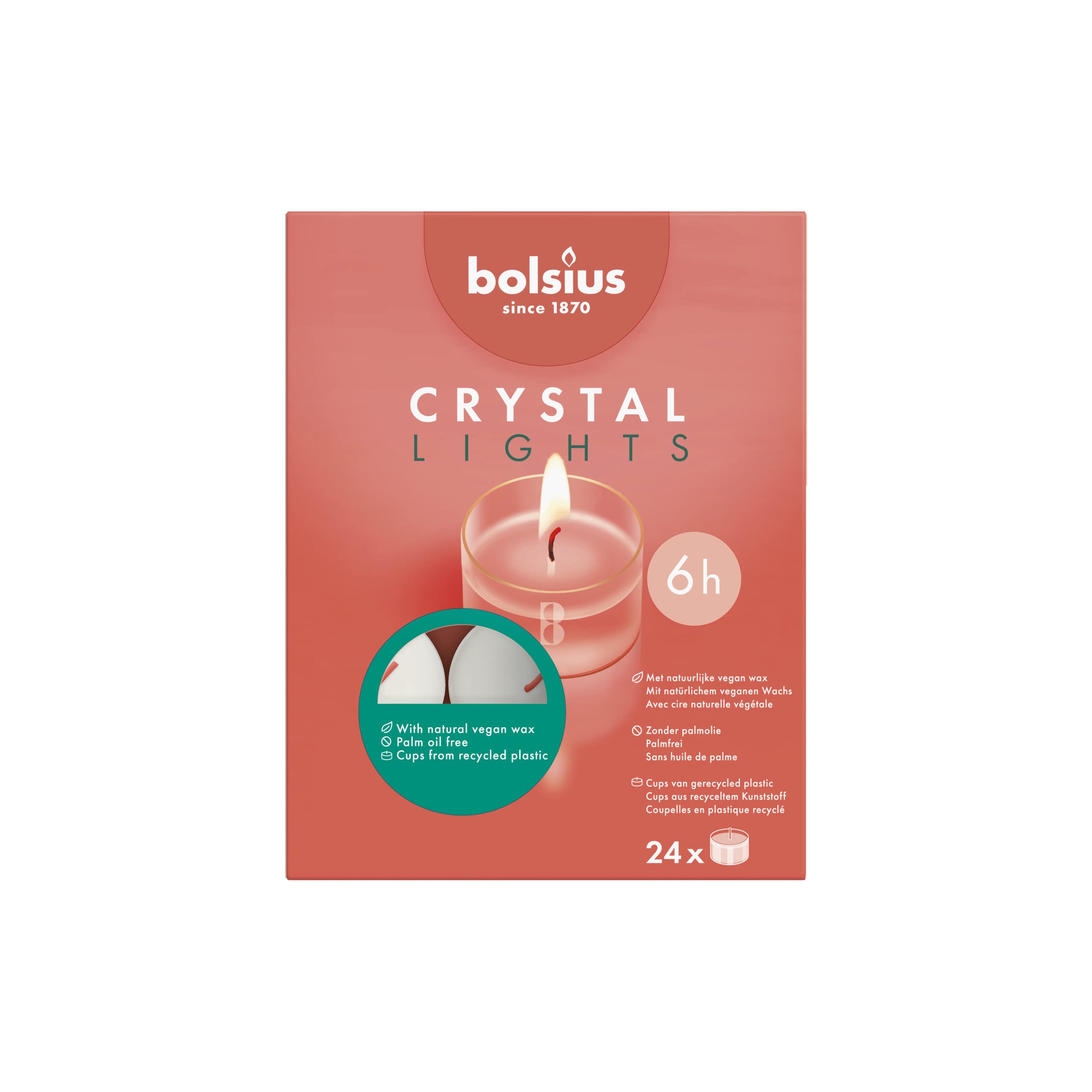 Bolsius Tealight Candles - Clear Cup - White - Box of 24 Transparent Tealights - Long Burning Time of 6 Hours - Interior Decoration - Unscented - Smokeless - Includes Natural Vegan Wax - No Palm Oil