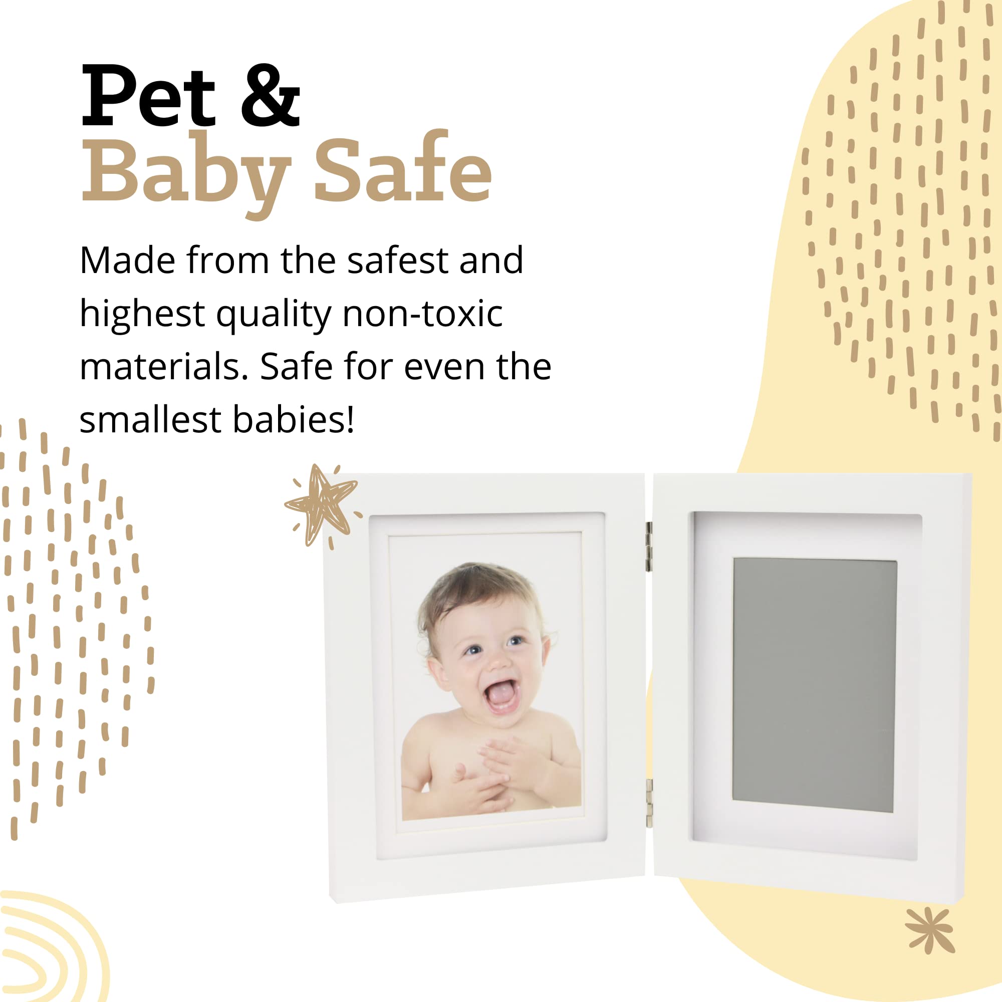 PLUSHIBLE Baby Handprint Footprint Keepsake Kit – Personalized Casting Kit with Picture Frame, Ideal for New Moms, Grandmas, and Baby Registries, White Hinge Frame