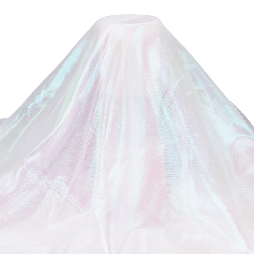 BENECREAT 3.3 Yard Magic White Rainbow Laser Gradient Organza Lace Fabric, Iridescent Holographic Gauze Fabric for Bridal Veils Dress, DIY Crafts Curtain Home Decor