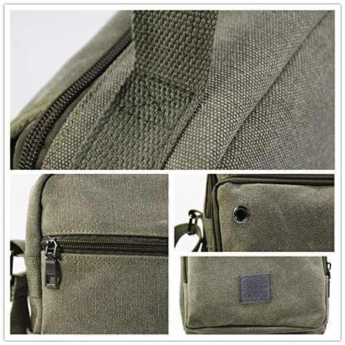 CR Canvas Small messager Mini shoulder bag Travel purse with strap adjustable cellphone key bag (Army green) sling bag everday use bag with slutch and eaphone line hole on the bag