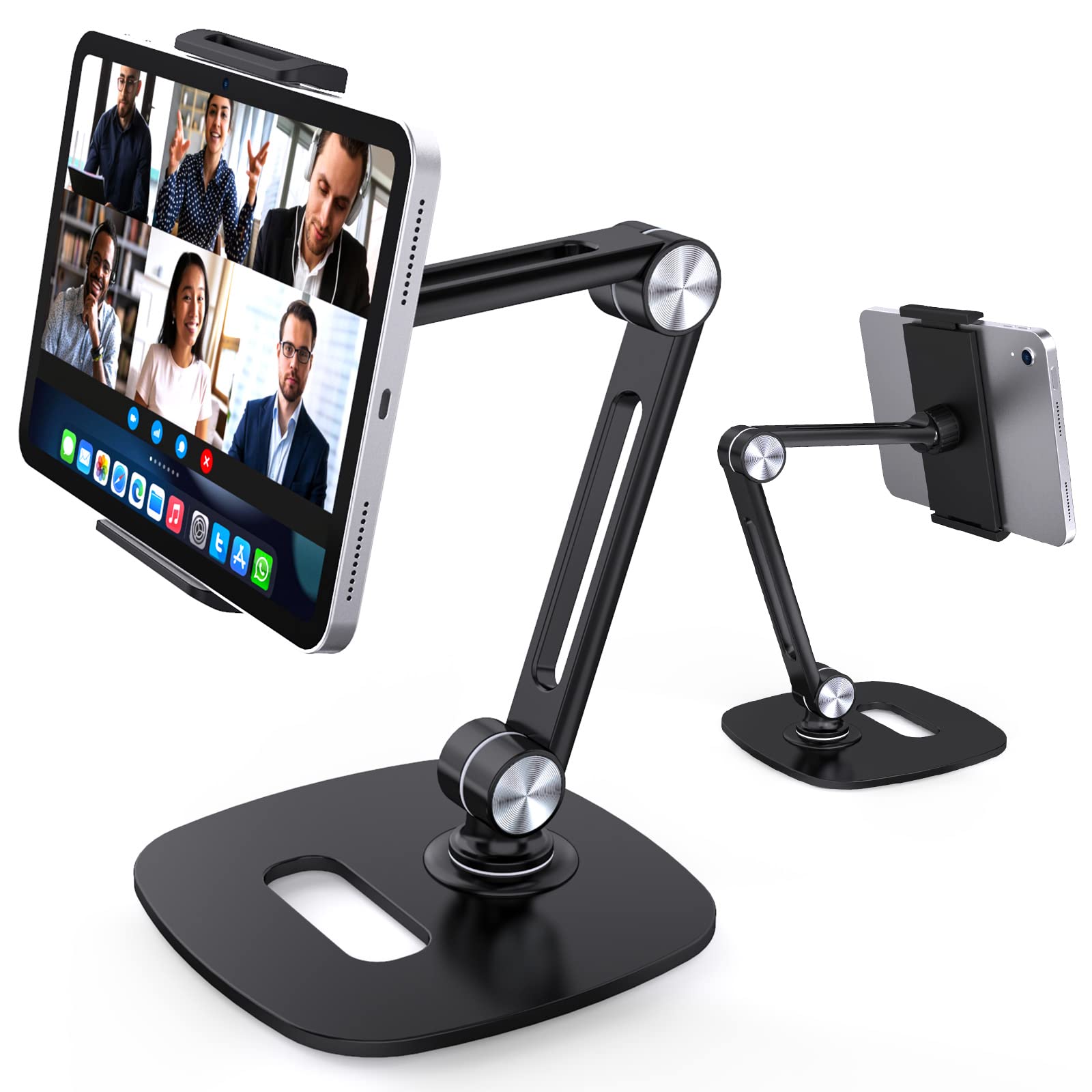 B-Land Adjustable Tablet Stand, Desktop Tablet Holder Stand Foldable Phone Stand with 360° Swivel Phone Clamp Mount Holder, Compatible with 4-13" Tablets/Phones,Nintendo Switch, Kindle (Solid Black)