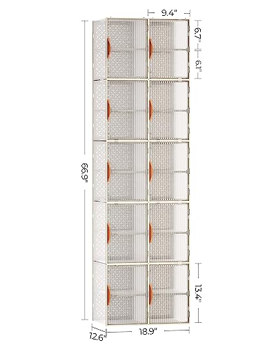 DINMO 10 Packs Shoe Box with Dividers, 20 Pairs, Clear Shoe Storage Organizer, Space Saving for Closet, Visualization, Foldable, White Transparent