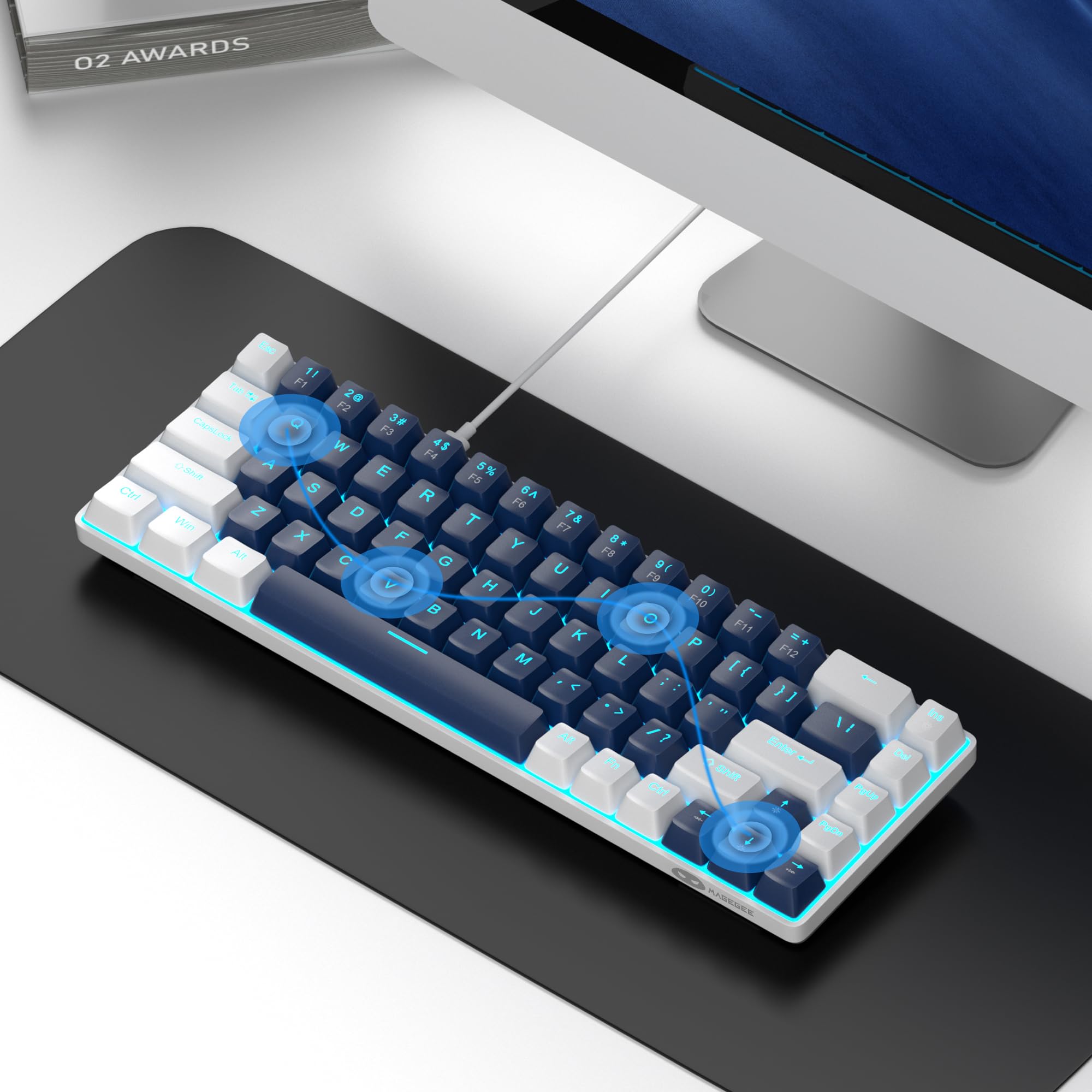 MageGee Portable 60% Mechanical Gaming Keyboard, MK-Box LED Backlit Compact 68 Keys Mini Wired Office Keyboard with Blue Switch for Windows Laptop PC Mac - Blue/White