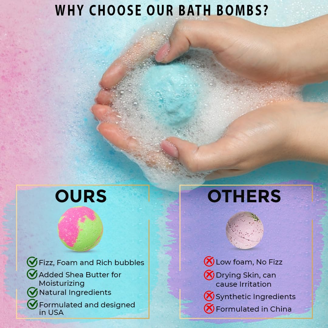 Valentines Bath Bombs for Women Relaxing with Inspirational Messages, 12 Natural and Organic Bath Bombs with Essential Oils & Skin Moisturizing Shea Butter. Gift for Her, Wife, Girlfriend.