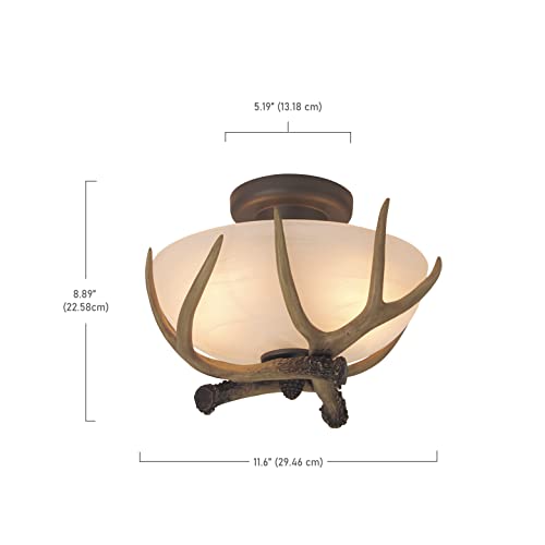 Craftmade X1611-EB Antler Alabaster Glass Semi Flush Mount Fixture Ceiling Lighting, 2-Light 120 Watts (9" H x 12" W), European Bronze