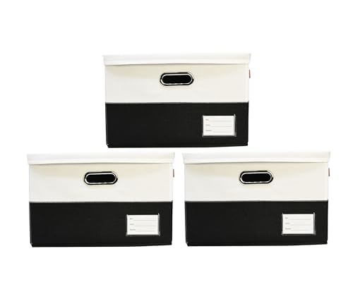 BeigeSwan Medium 23 Liter Collapsible Stackable Storage Bins with Lids, 3 Packs Foldable Fabric Closet Boxes Lidded Storage Bins Heavy-duty Fabric Baskets Organizers Storage (15.4” x 10” x 9.5”)