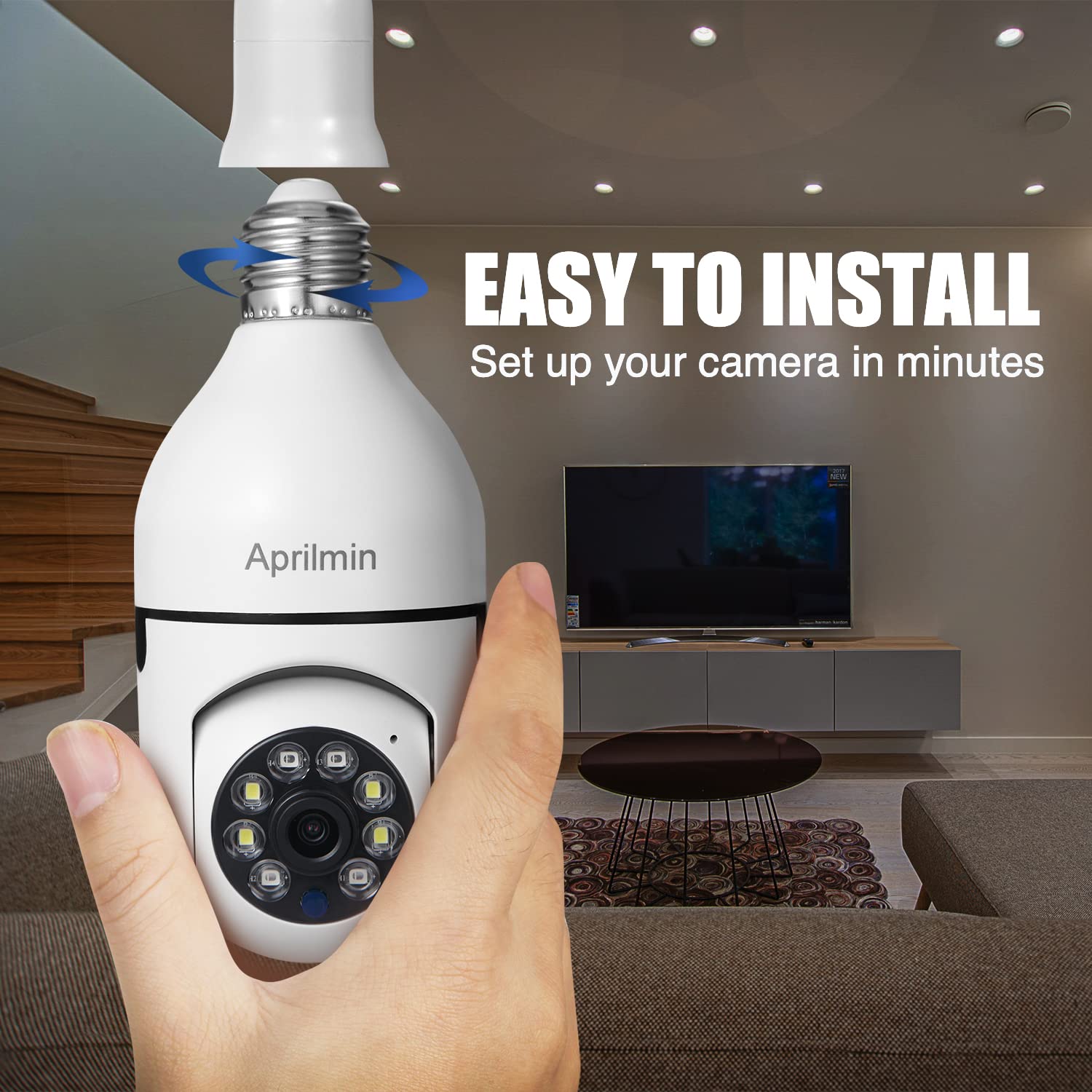 Aprilmin Light Bulb Security Camera,5G 2.4GHz WiFi PTZ Indoor Cameras 360° View,Motion Detection Alert, Color Night Vision, Two-Way Voice