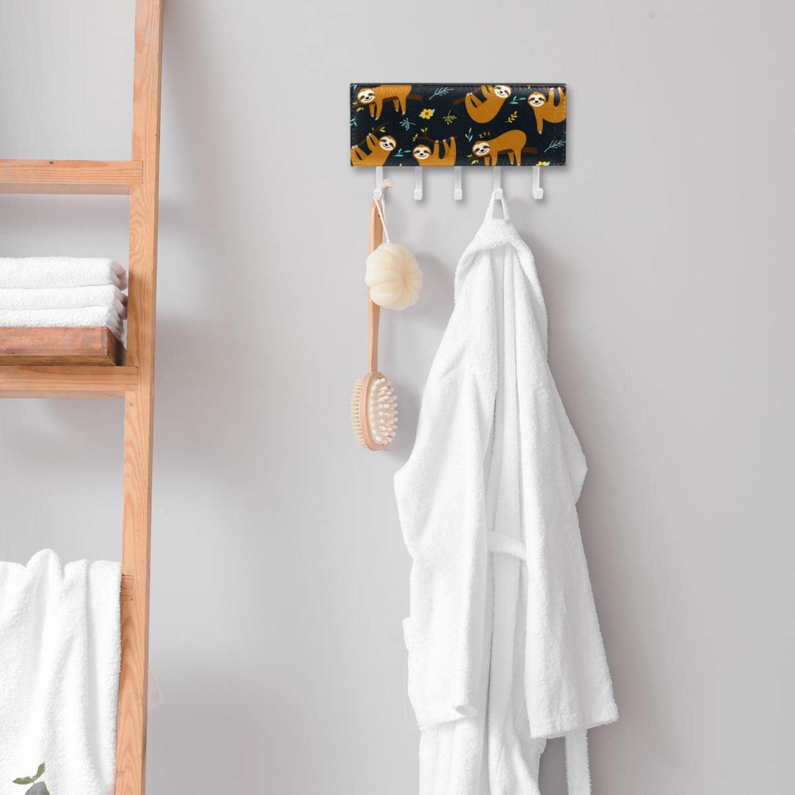 Cute Baby Sloth Sleep on Tree Key Holder for Wall with Mail Organizer, Self Adhesive Key Rack with 5 Hooks, Decorative Home Decor for Entryway Bathroom Kitchen