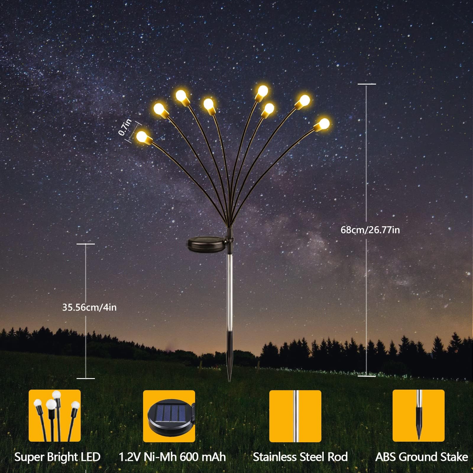 Albelt 6-Pack Solar Garden Lights Outside, 48 LED Swaying Firefly Solar Lights (Sway by Wind), Waterproof Solar Yard Lights for Outside Fairy Garden Decor Patio Pathway Landscape (Warm White)