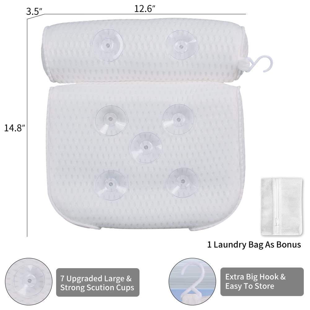 Bathtub Pillow, Bath Accessories for Women, Luxury Bath Pillows for Tub with 4D Air Mesh Technology, Ergonomic Comfort Spa Bath Pillows for Tub Neck and Back Support Extra Thick, Soft & Quick Dry