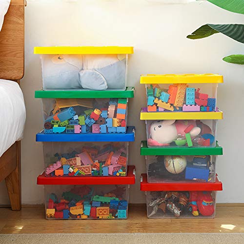 LUCKY-GO Toy Storage Organizer Bins with Lid - Stackable Plastic Organizer Box Set of 2, Kids Toy Chests with Compatible Building Baseplate and Lid, Storage Container for Building Bricks & Toys