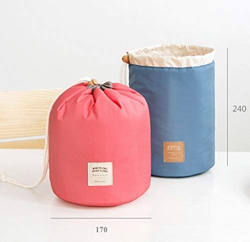 EUOW Travel Cosmetic Bags Barrel Makeup Bag,Women Portable Foldable Cases, Multifunctional Toiletry Bucket Bags Round Organizer Storage Pocket Soft Collapsible(Deepblue)