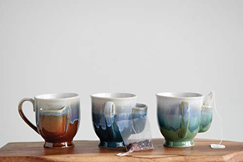 Creative Co-Op 16 oz. Stoneware Mug with Tea Bag Holder, Reactive Glaze, 3 Colors