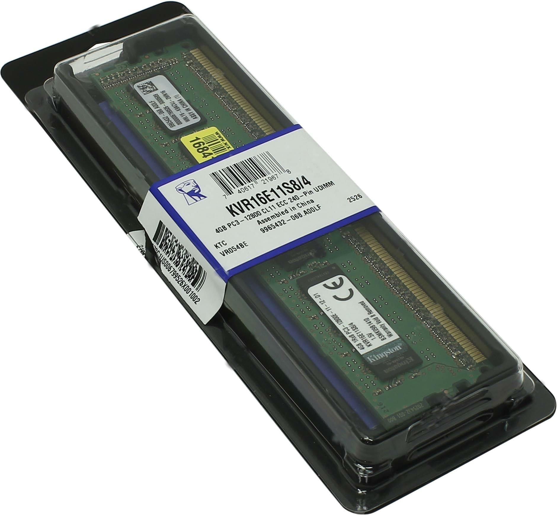 Kingston Technology Value RAM 4GB 1600MHz DDR3 PC3 12800 ECC CL11 DIMM SR x 8 with TS Desktop Memory KVR16E11S8/4