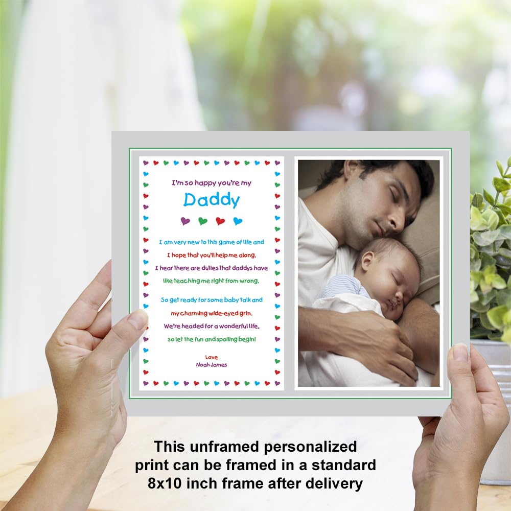Daddy Gift from Newborn, New Dad Sweet Poem for His Birthday or Father's Day from Son, Daughter or Twins, 8x10 Inch Print Personalized with Name and Photo