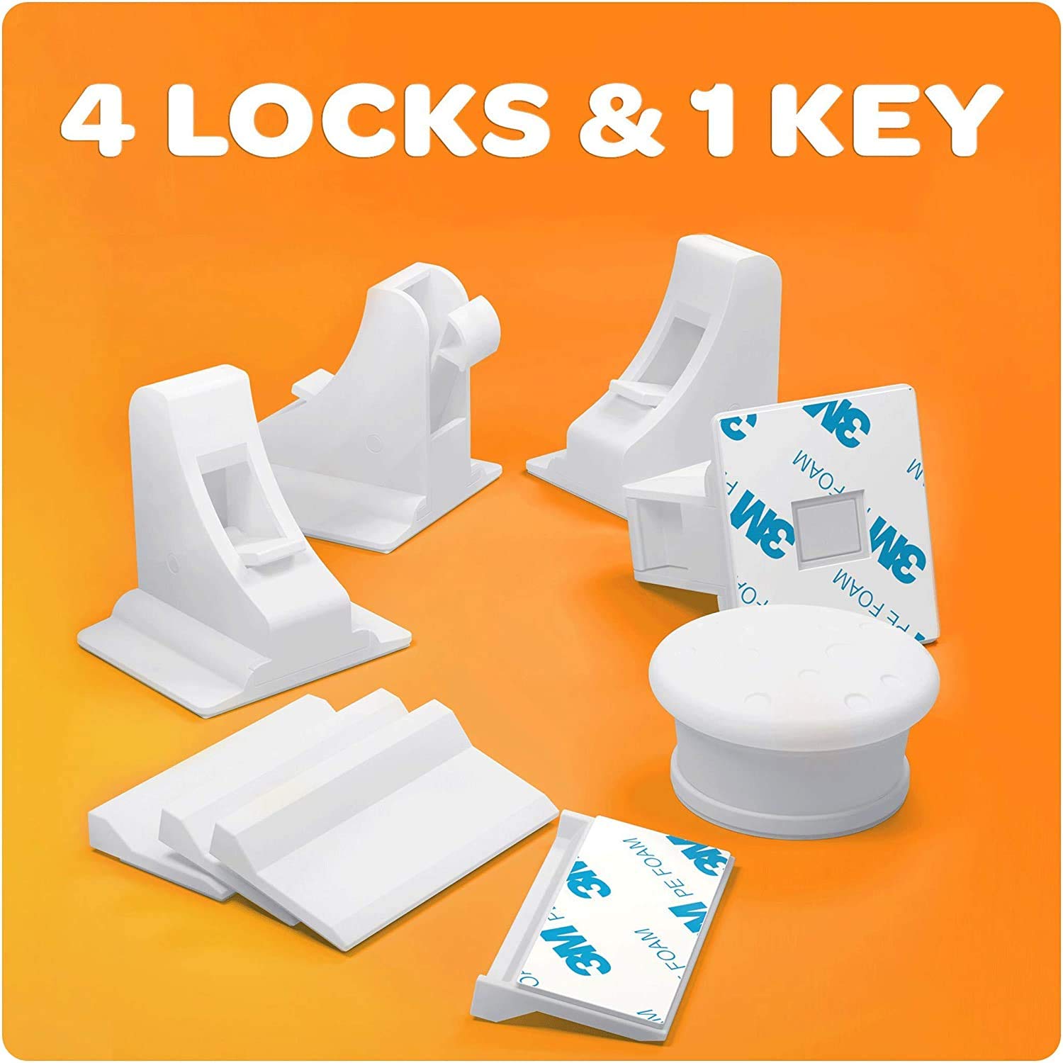 Jambini Magnetic Cabinet Locks - Child Safety Locks for Cabinets and Drawers - Drawer Locks Baby Proofing Cabinet Locks for Babies (4 Locks + 1 Key)