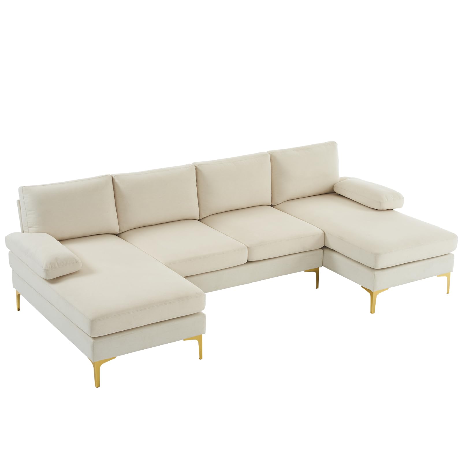 Artisasset Sectional Sofa Couch U-Shape 110" Sectional Sofa Linen Fabric Sofa Set with Double Chaise for Living Room, Studio, Office, Apartment, Beige