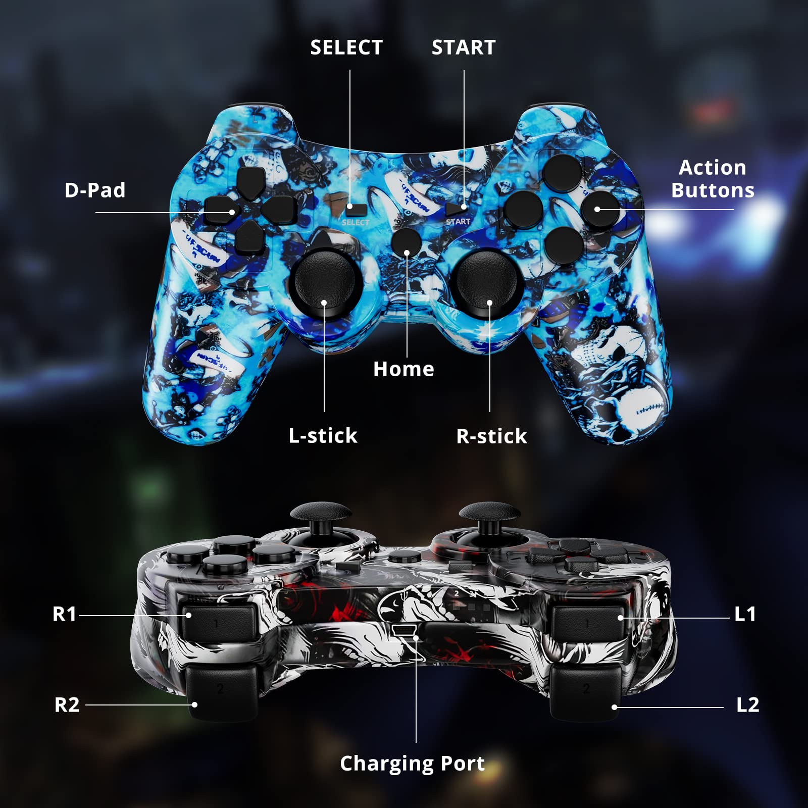 Boowen Wireless Controller for PS3, Controller for Sony PlayStation 3, 6-Axis High-Performance Motion Sense Dual Vibration Upgraded Gaming Controller, Compatible with PlayStation 3(Black 2 pack)