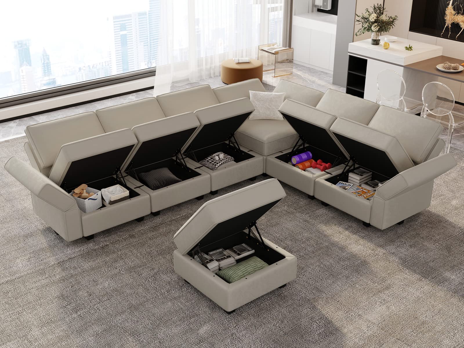 Belffin Modular Sectional Sofa Couch with Ottoman L Shape Corner Couch Sofa with Storage Modular Sofa with Chaise Velvet Grey…