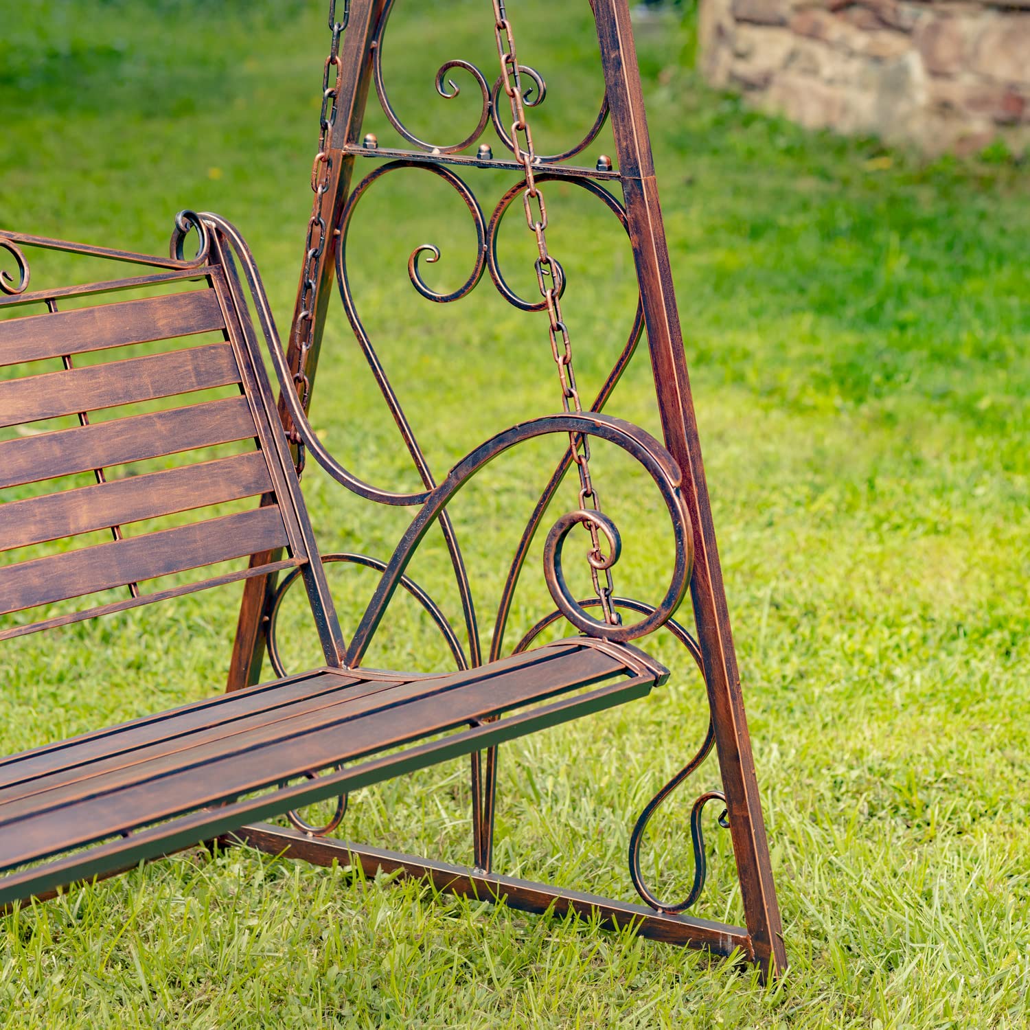 Outdoor Sturdy Metal Swing Bench with Frame Monte Carlo 1968" Furniture Collection (Aged Bronze, Swing Bench with Frame)