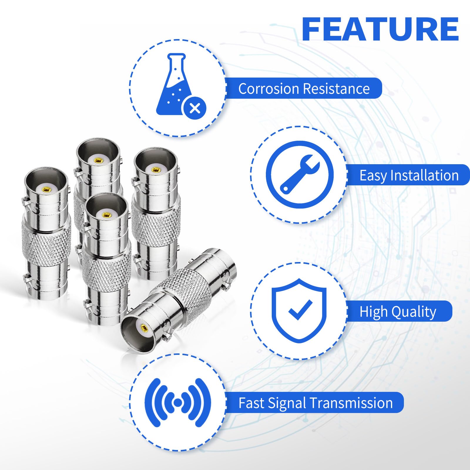 Superbat BNC Adapter BNC Female to BNC Female Barrel Straight RF Coaxial Connector for HD CCTV DVR Surveillance System Video Camera Broadcast Applications 5pcs