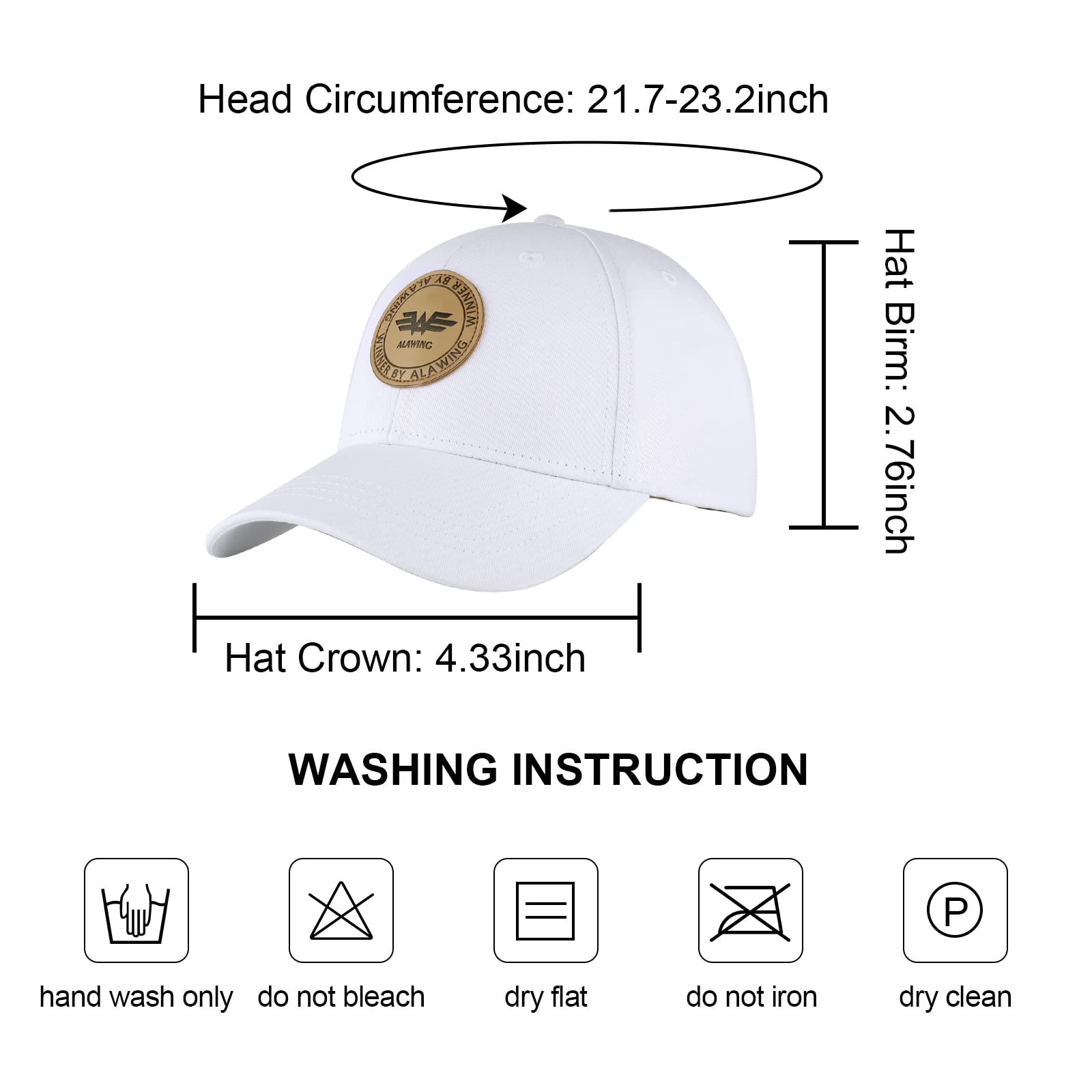 ALAWING Baseball Cap Mens Hats for Women Pure Cotton Washed Ball Caps Summer Sun Dad Hat Unisex Adjustable (White)